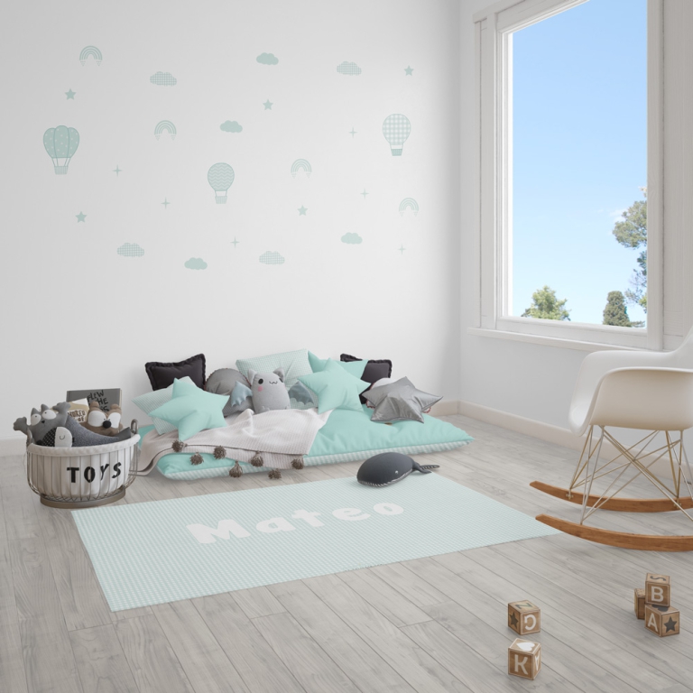 Vinilo globos y nubes vichy mint - Estrellita la Valiente